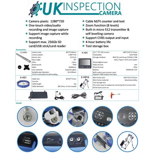 Drain CCTV Push Rod Pipe Inspection Camera System with 40m Cable, Built ...