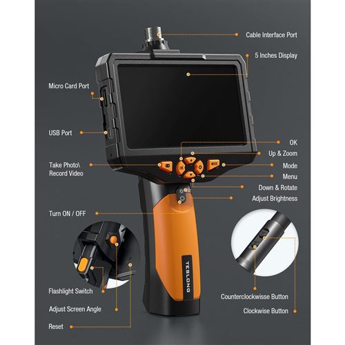 Borescope camera with rotating lens and Split screen HD quality